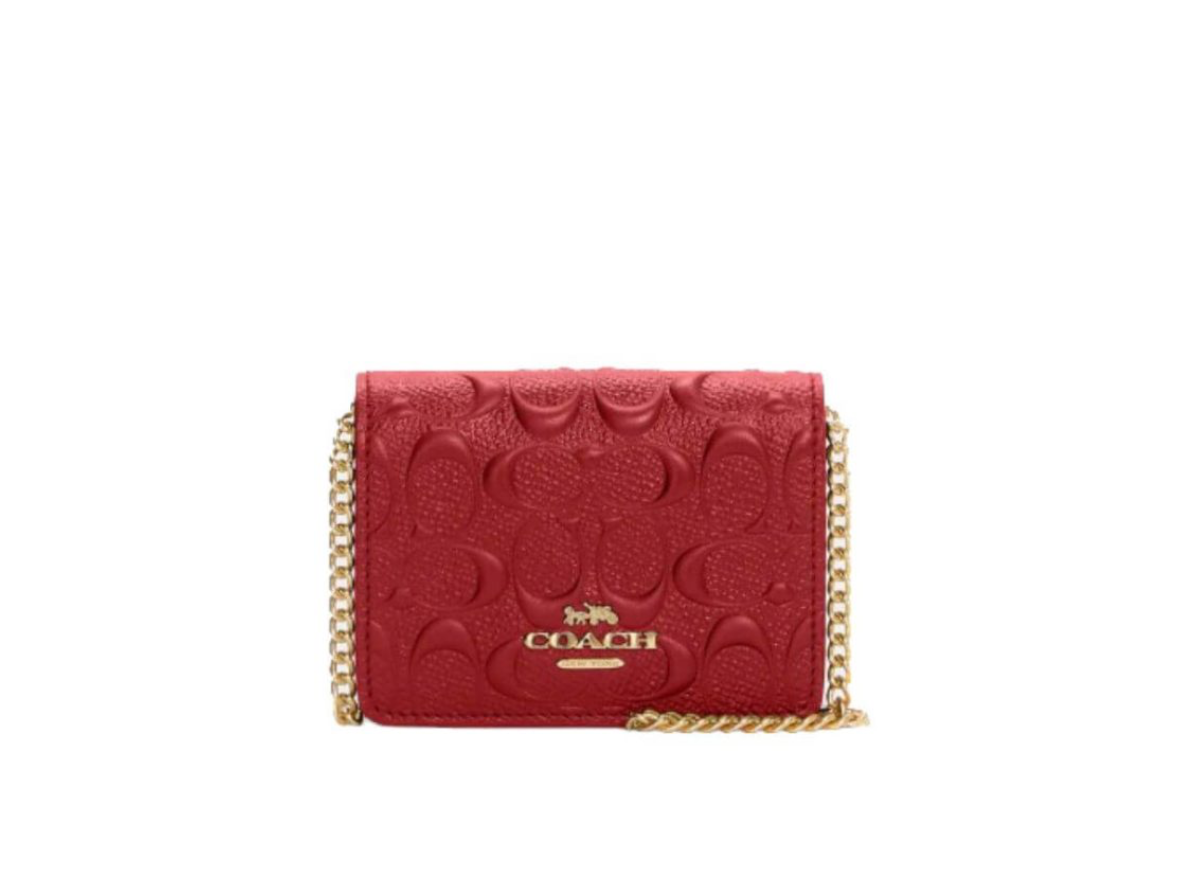 Coach Mini Wallet On A Chain Crossbody Signature Leather In Debossed R ...